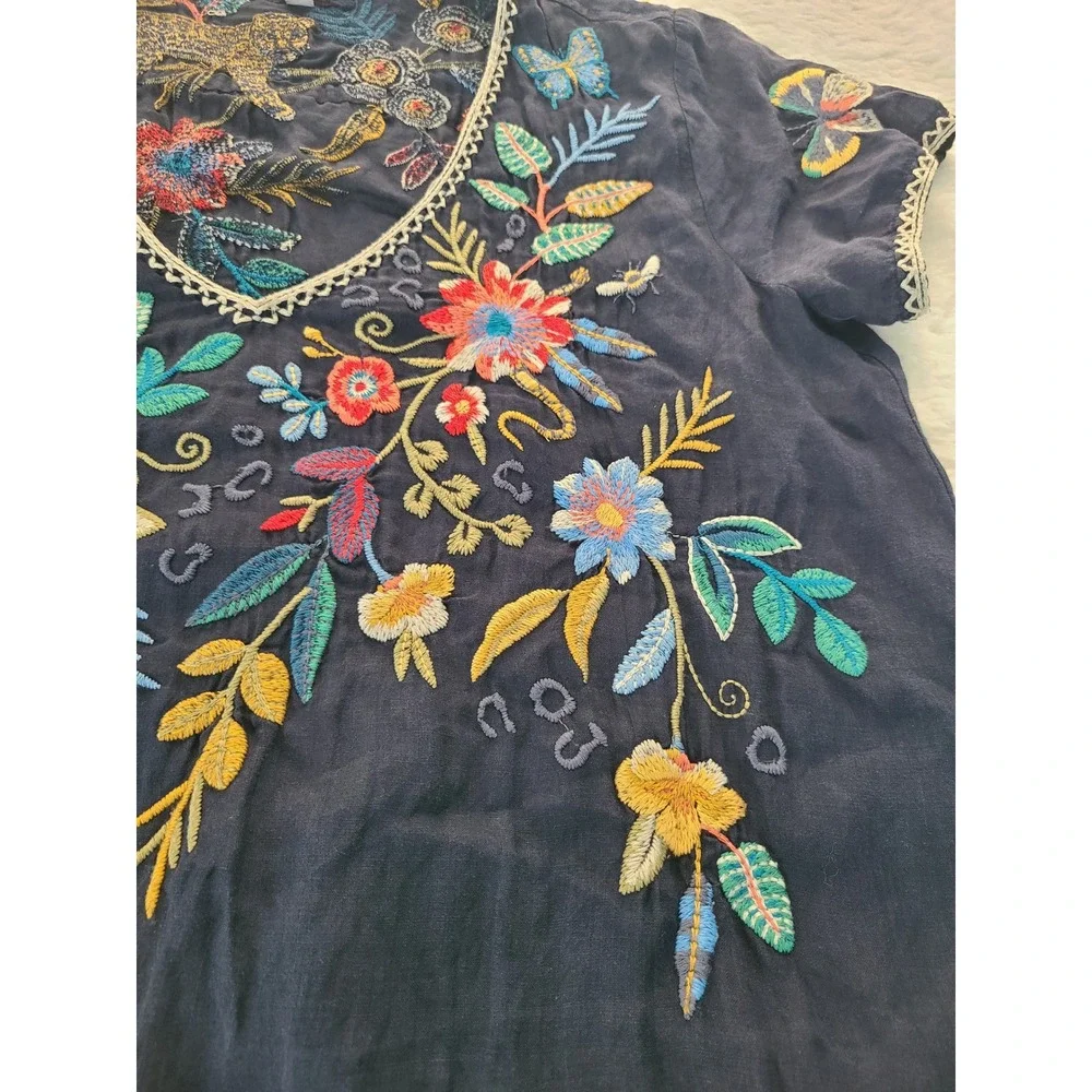 Johnny Was | Dresses | Johnny Was Workshop Navy Ramie Embroidered ...